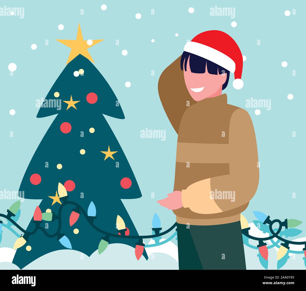 scene of man with christmas tree vector illustration design Stock ...