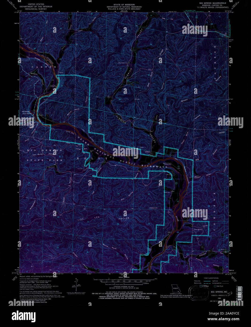 USGS TOPO Map Missouri MO Big Spring 321992 1968 24000 Inverted ...