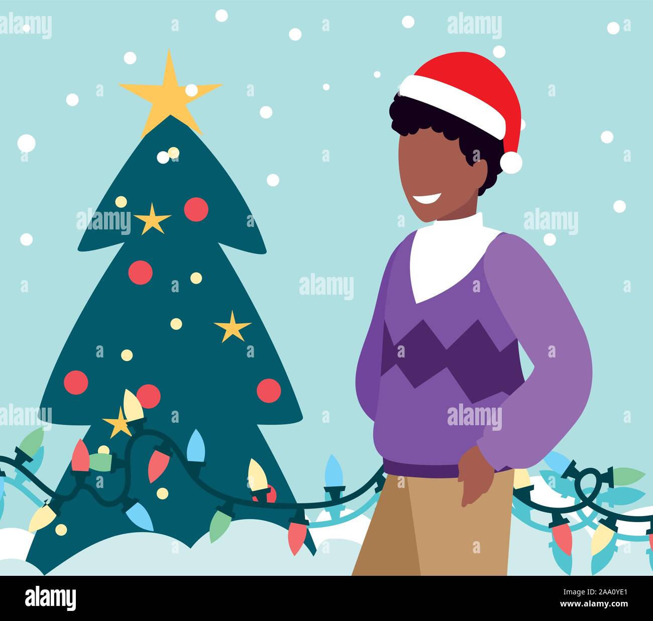 scene of man with christmas tree vector illustration design Stock ...