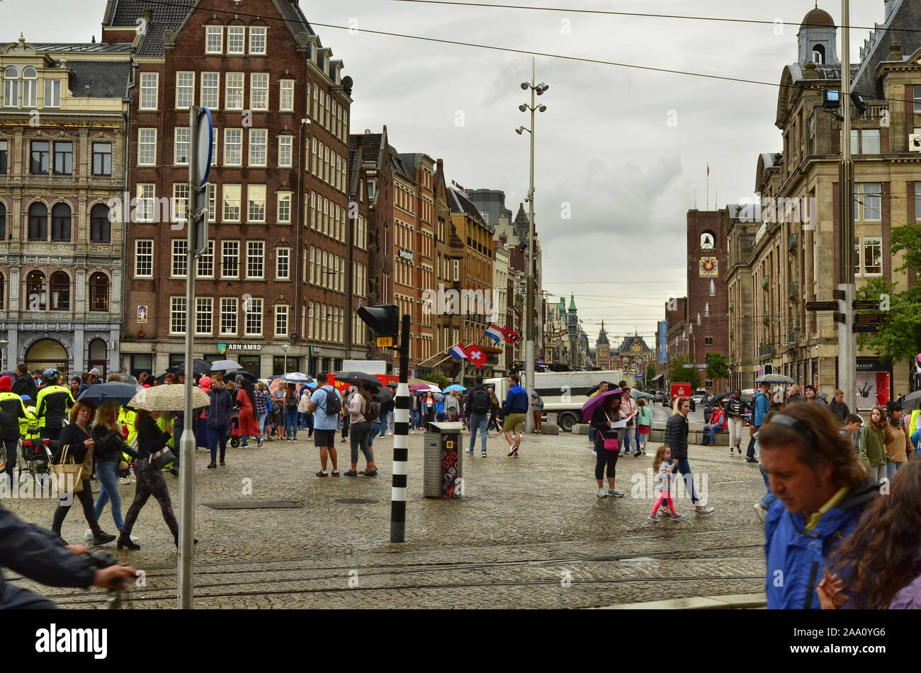 Amsterdam, Holland. August 2019. A road junction in the center: the ...