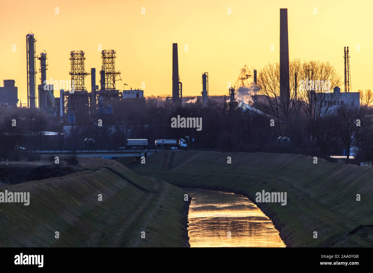The wastewater river Emscher in its canalized bed, in Gelsenkrichen ...