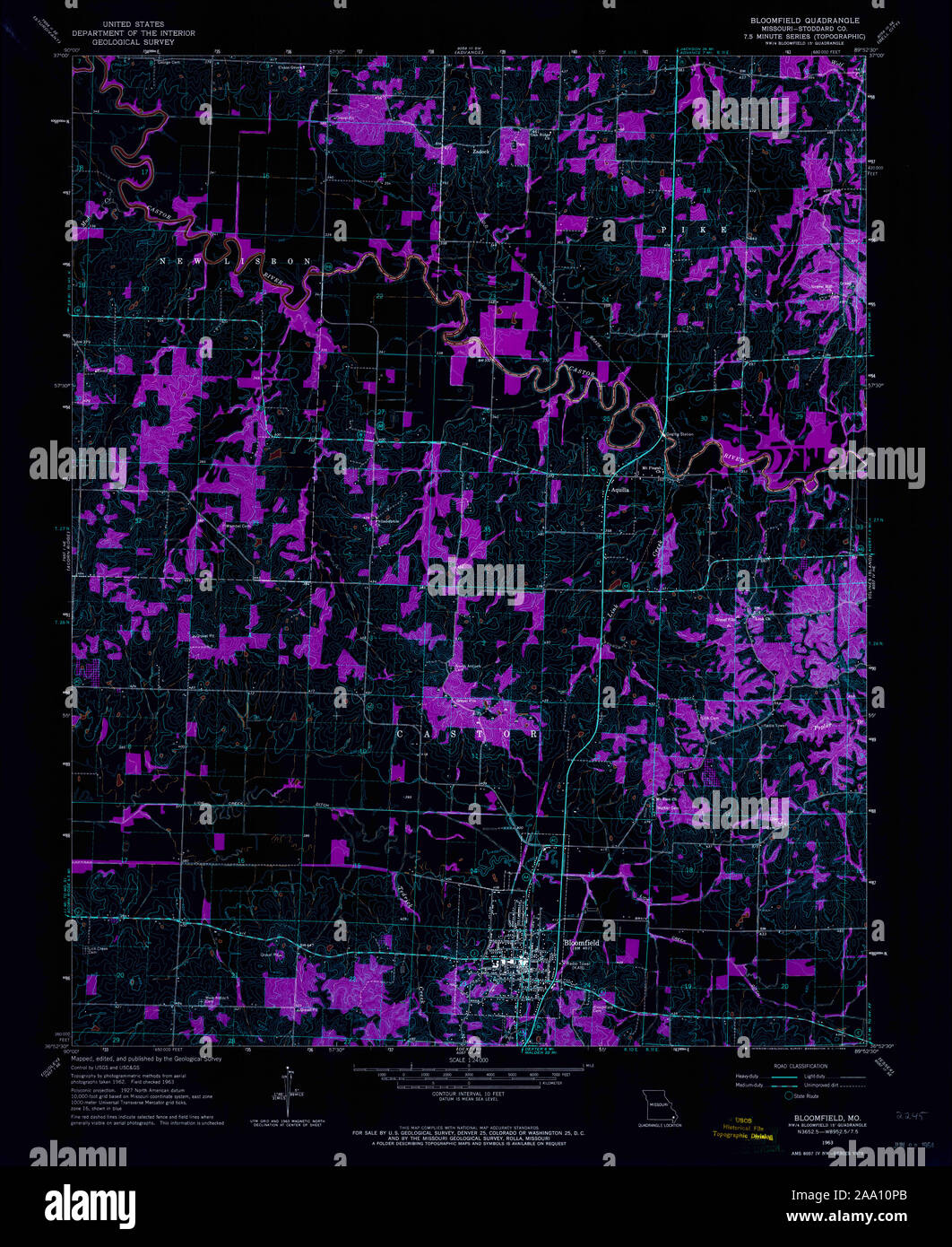USGS TOPO Map Missouri MO Bloomfield 322014 1963 24000 Inverted ...