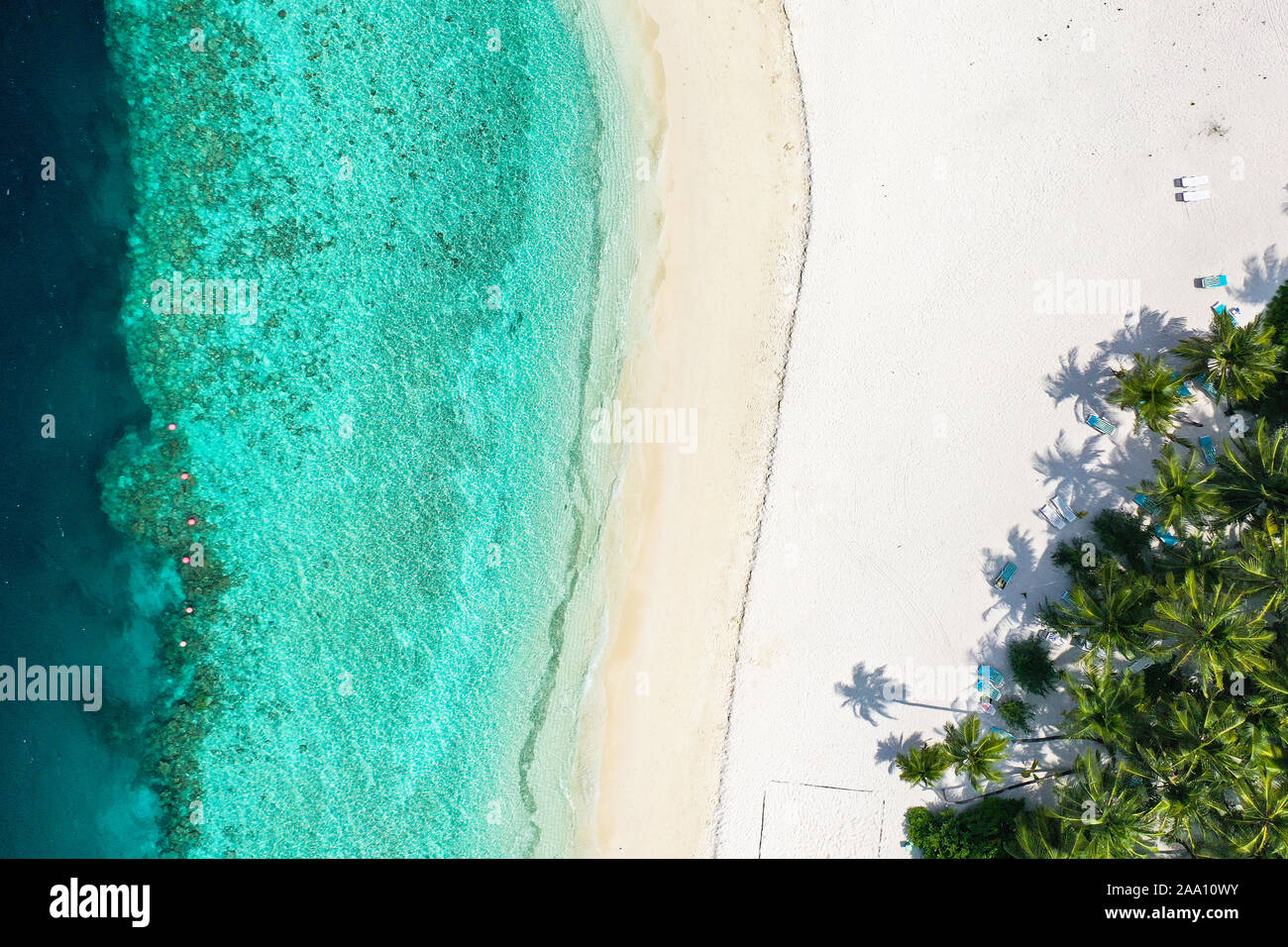 Aerial top down view with drone of an tropical exotic island paradise ...