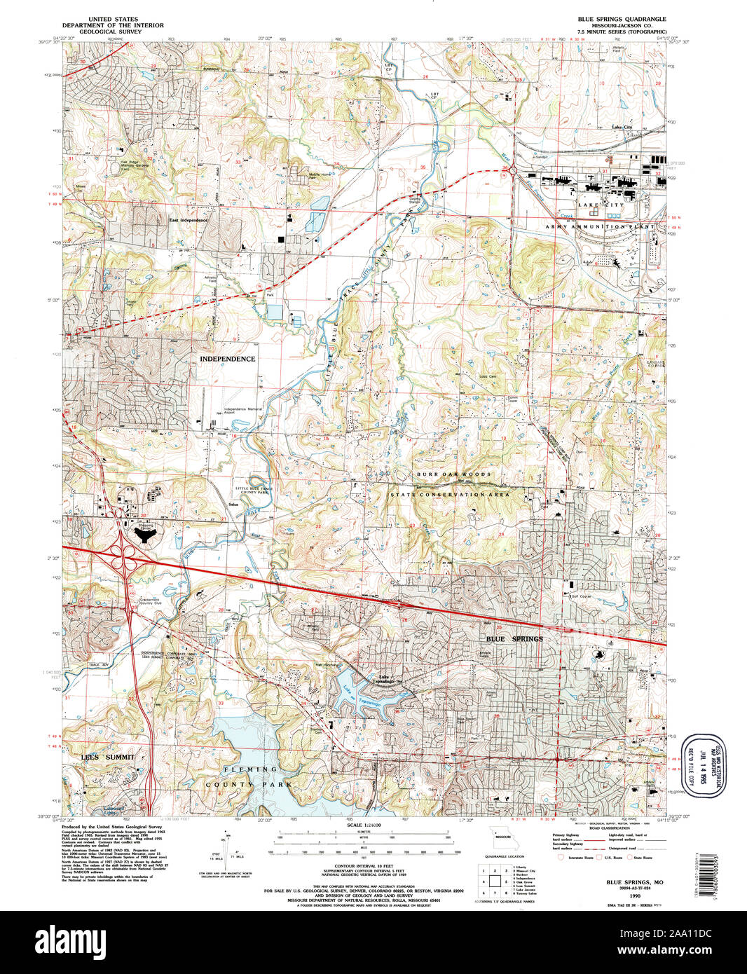 USGS TOPO Map Missouri MO Blue Springs 322022 1990 24000 Restoration ...