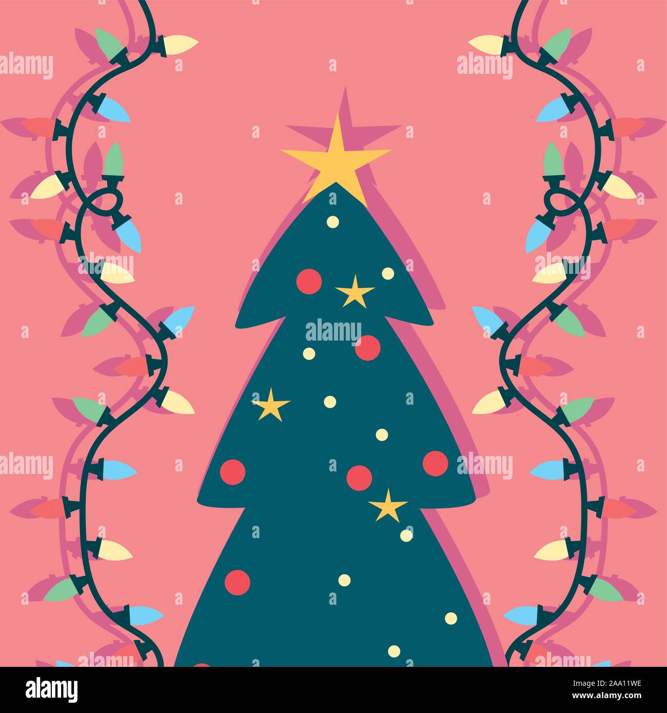 christmas tree with colored lights vector illustration design Stock ...