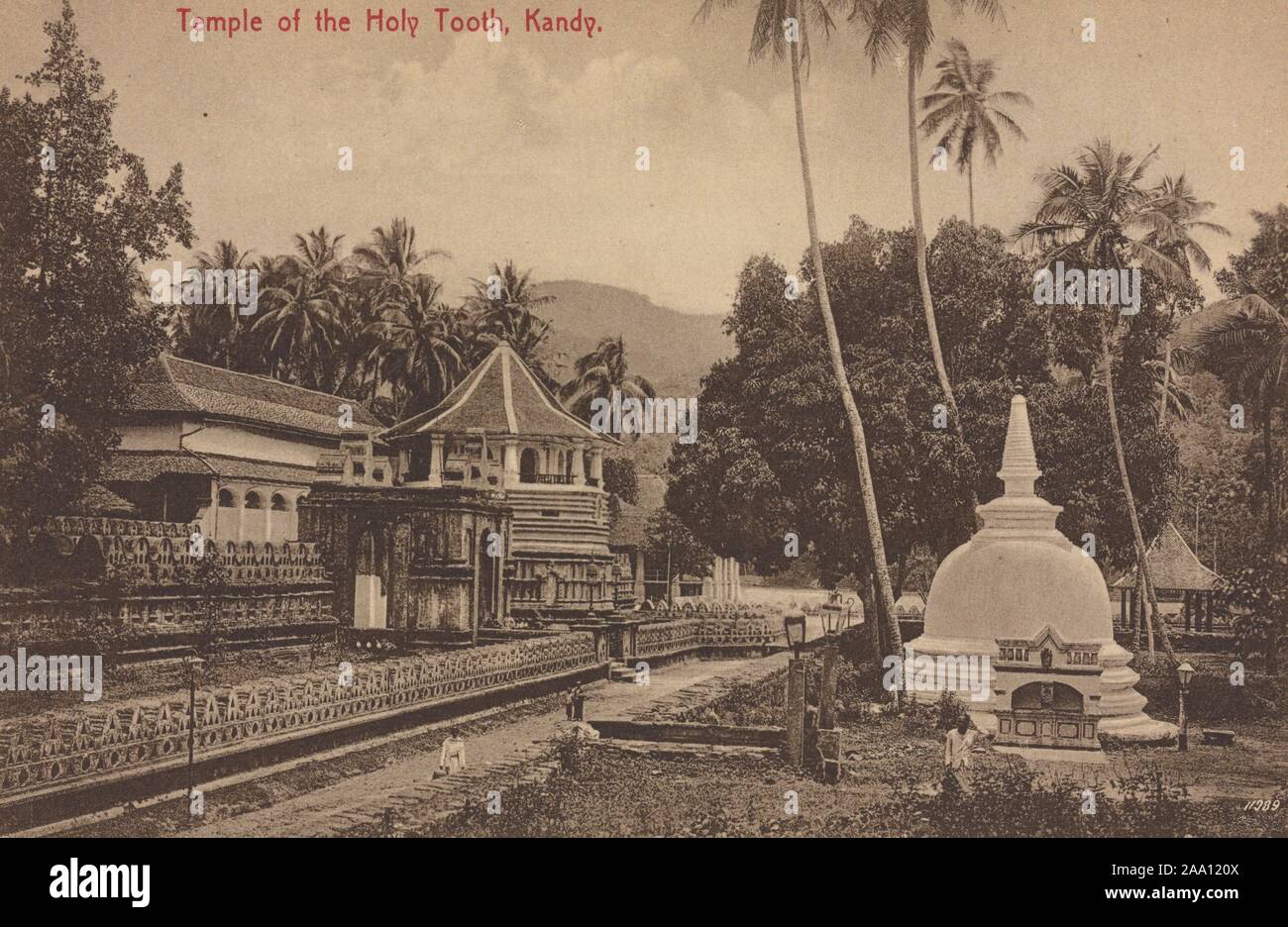 Monochrome postcard of the exterior view of Temple of the Holy Tooth, a ...