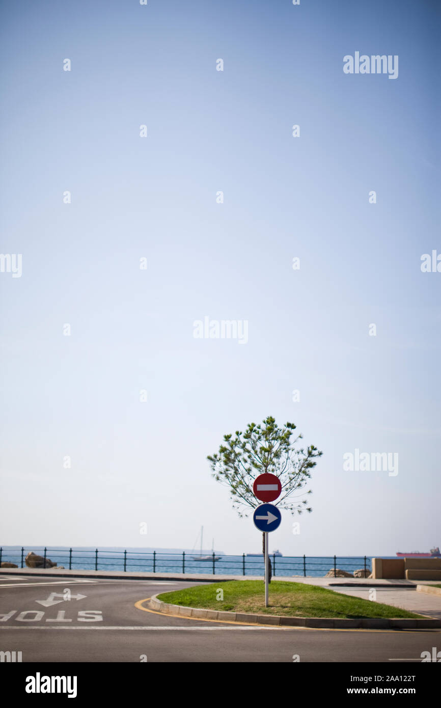 Roadmarkings and signs in a waterfront parking lot Stock Photo - Alamy