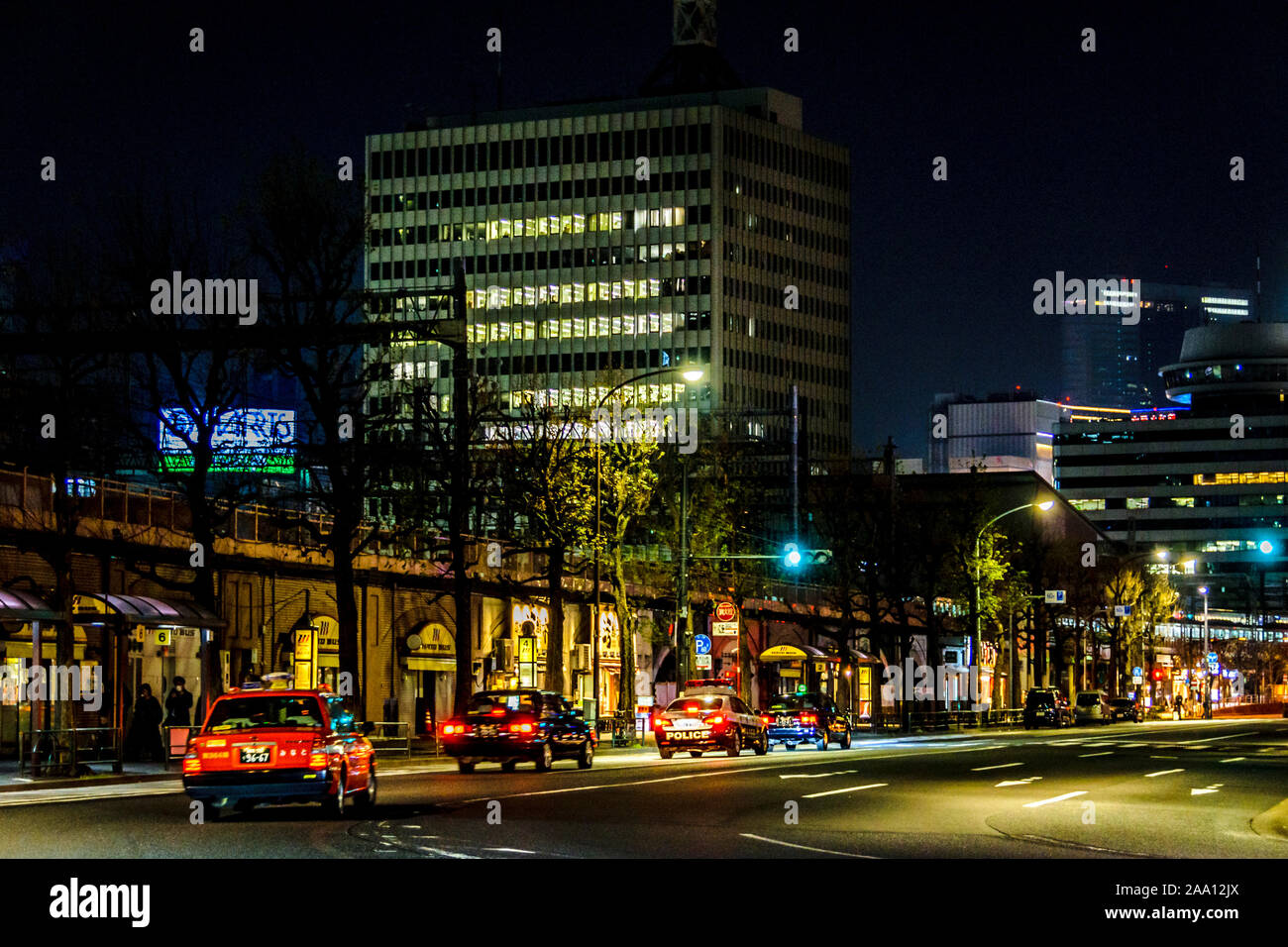TOKYO, JAPAN, JANUARY - 2019 - Night urban street scene at tokyo city ...