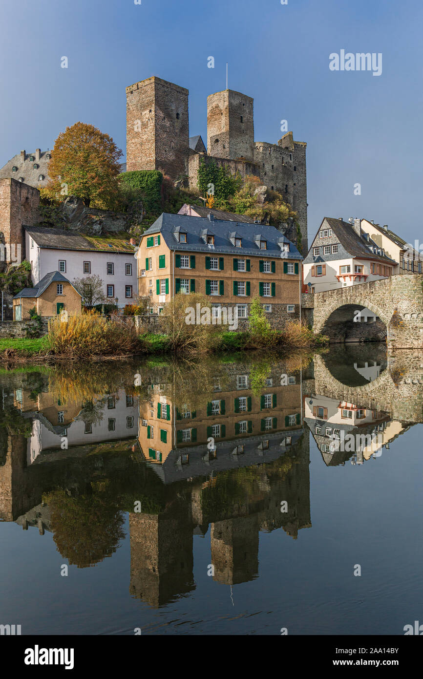 Runkel Castle above the Lahn river in Runkel, town in Limburg-Weilburg ...