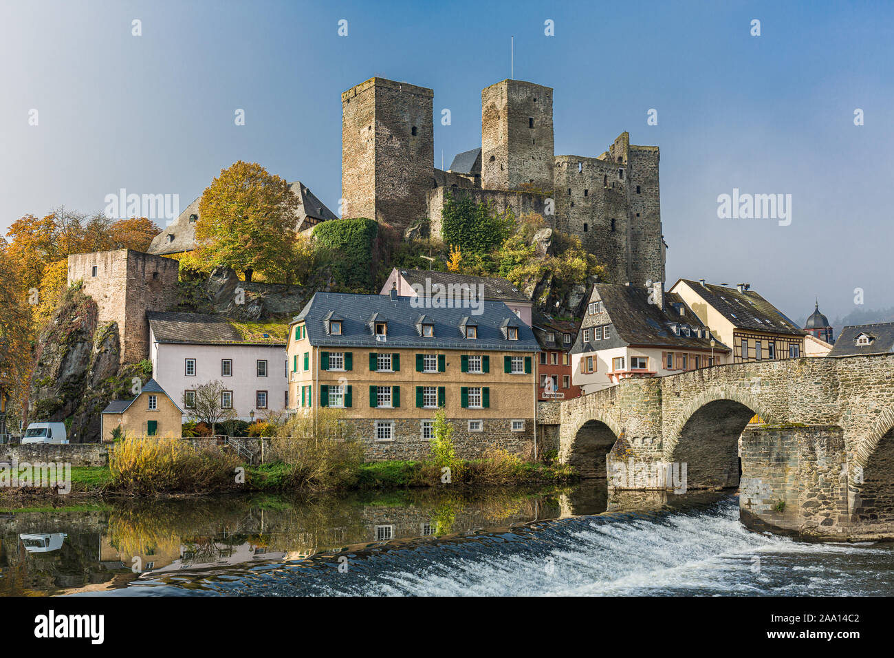 Runkel Castle above the Lahn river in Runkel, town in Limburg-Weilburg ...