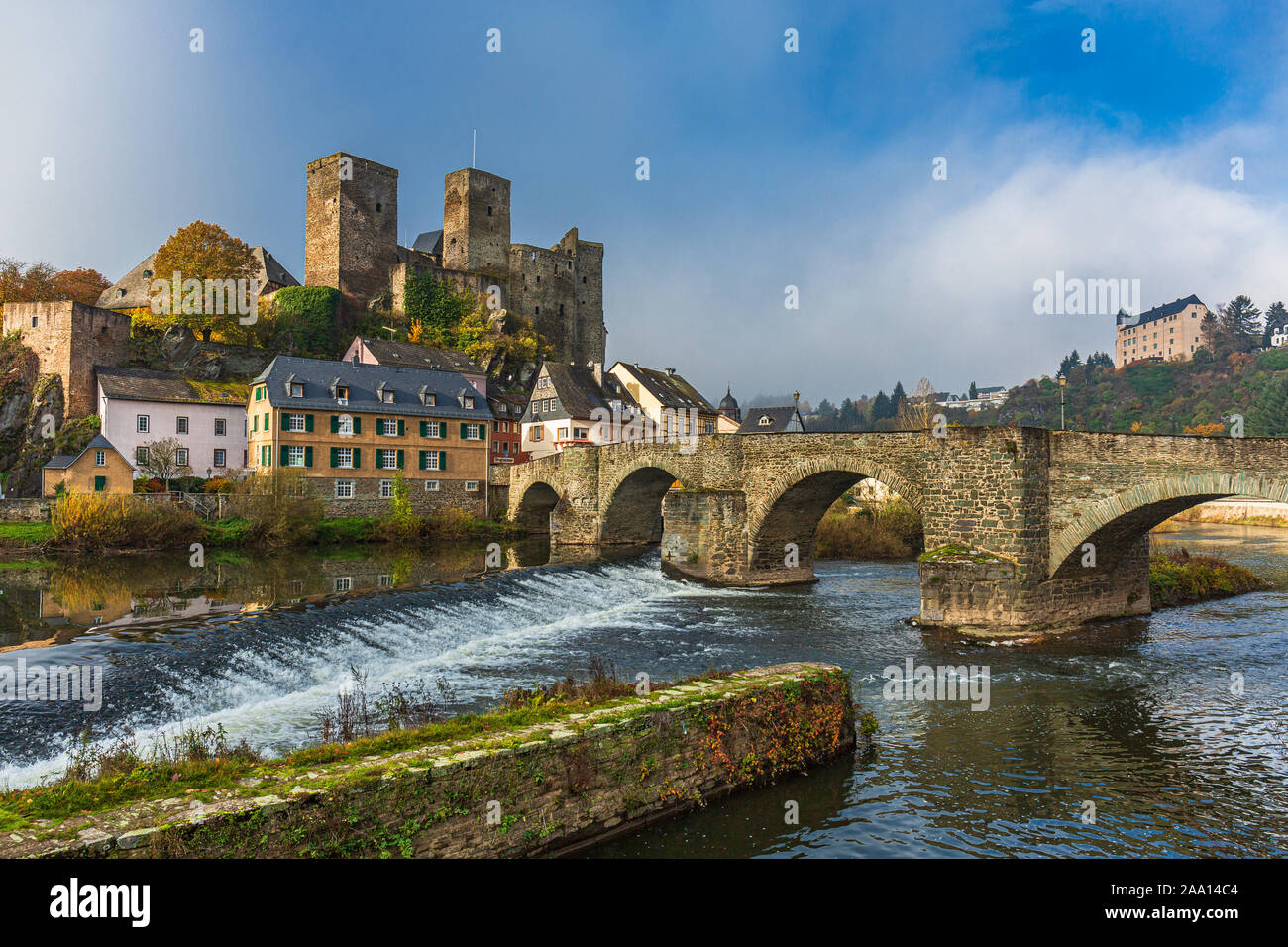 Runkel Castle above the Lahn river in Runkel, town in Limburg-Weilburg ...
