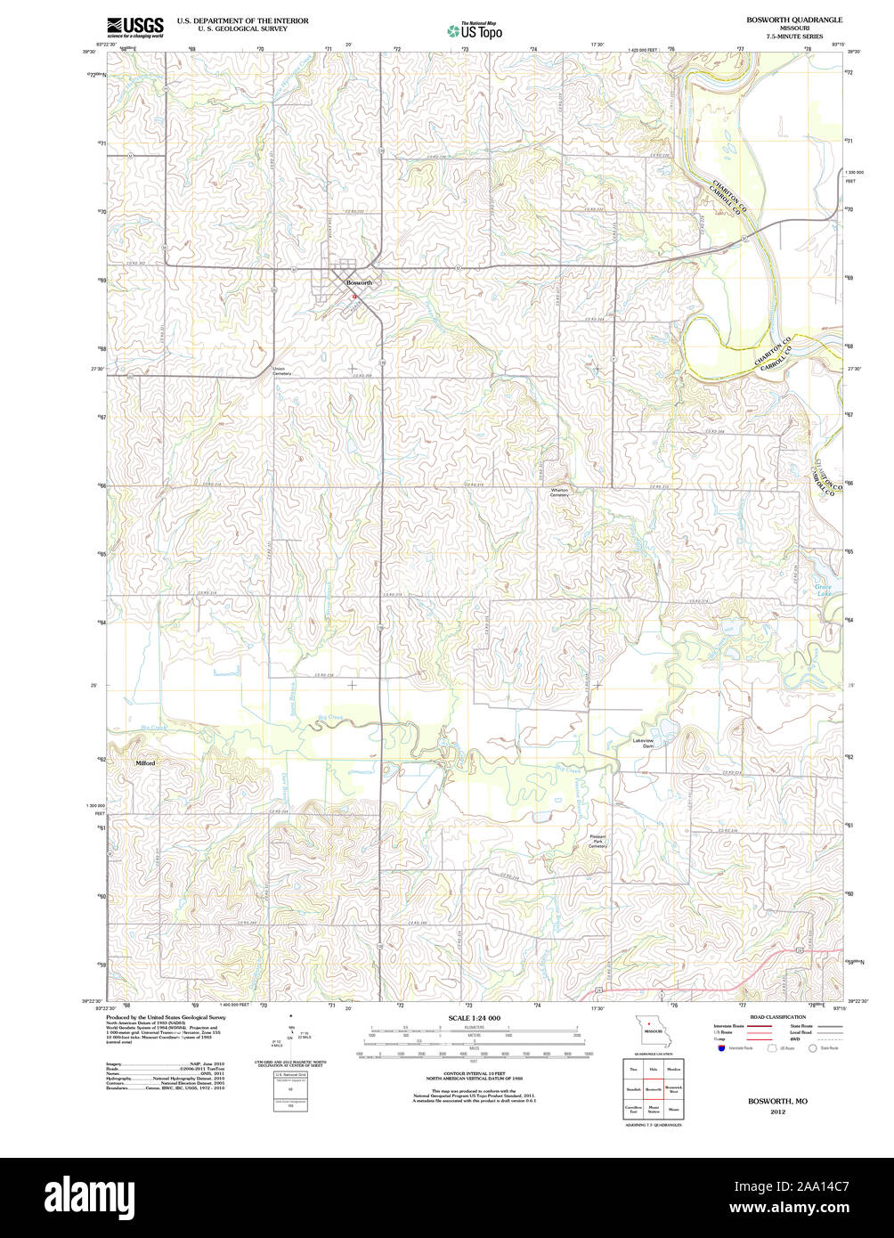 USGS TOPO Map Missouri MO Bosworth 20120117 TM Restoration Stock Photo ...