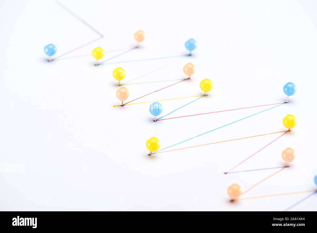 colorful connected drawn lines with pins, connection and communication ...