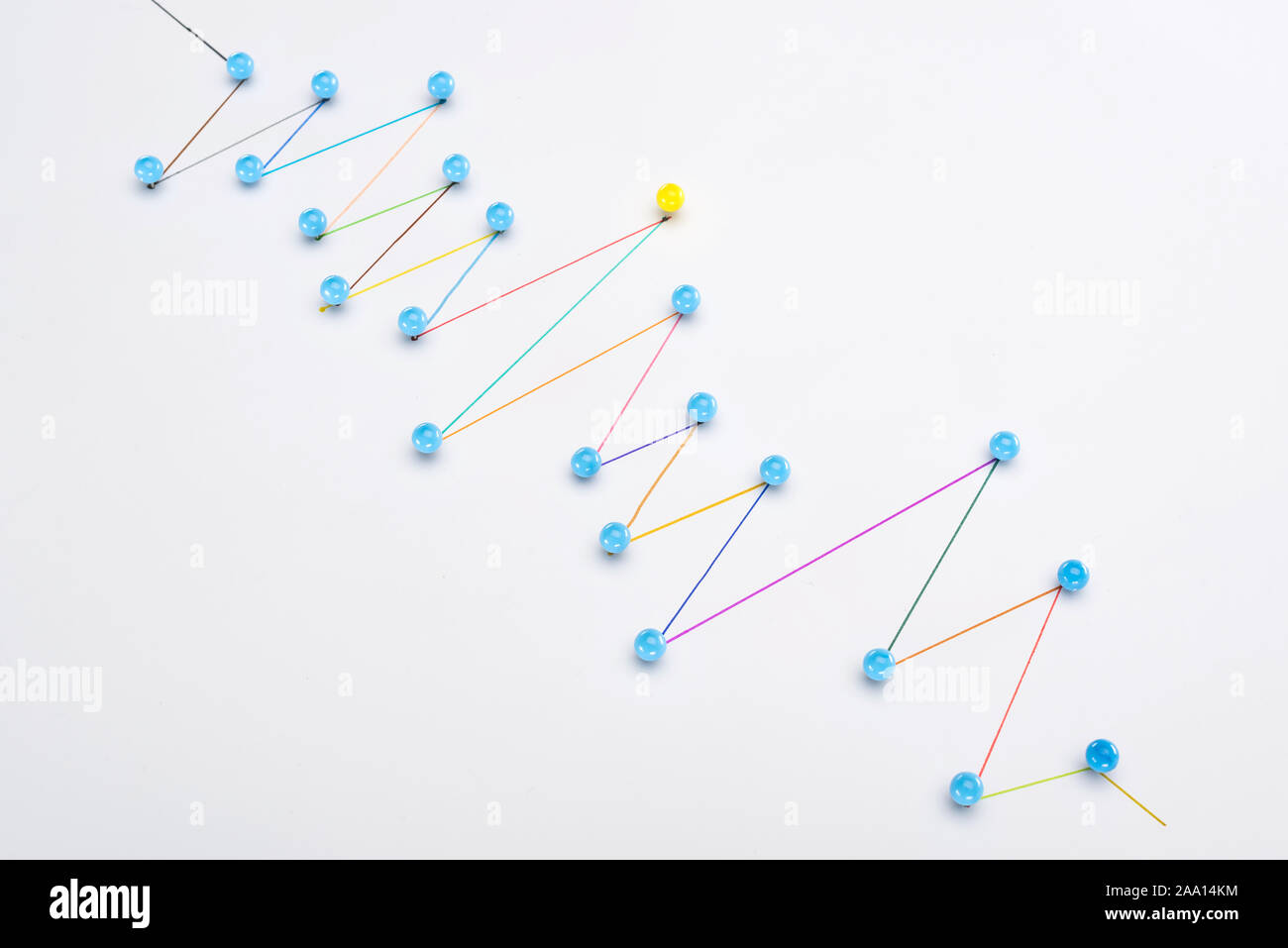 colorful connected drawn lines with pins, connection and leadership ...