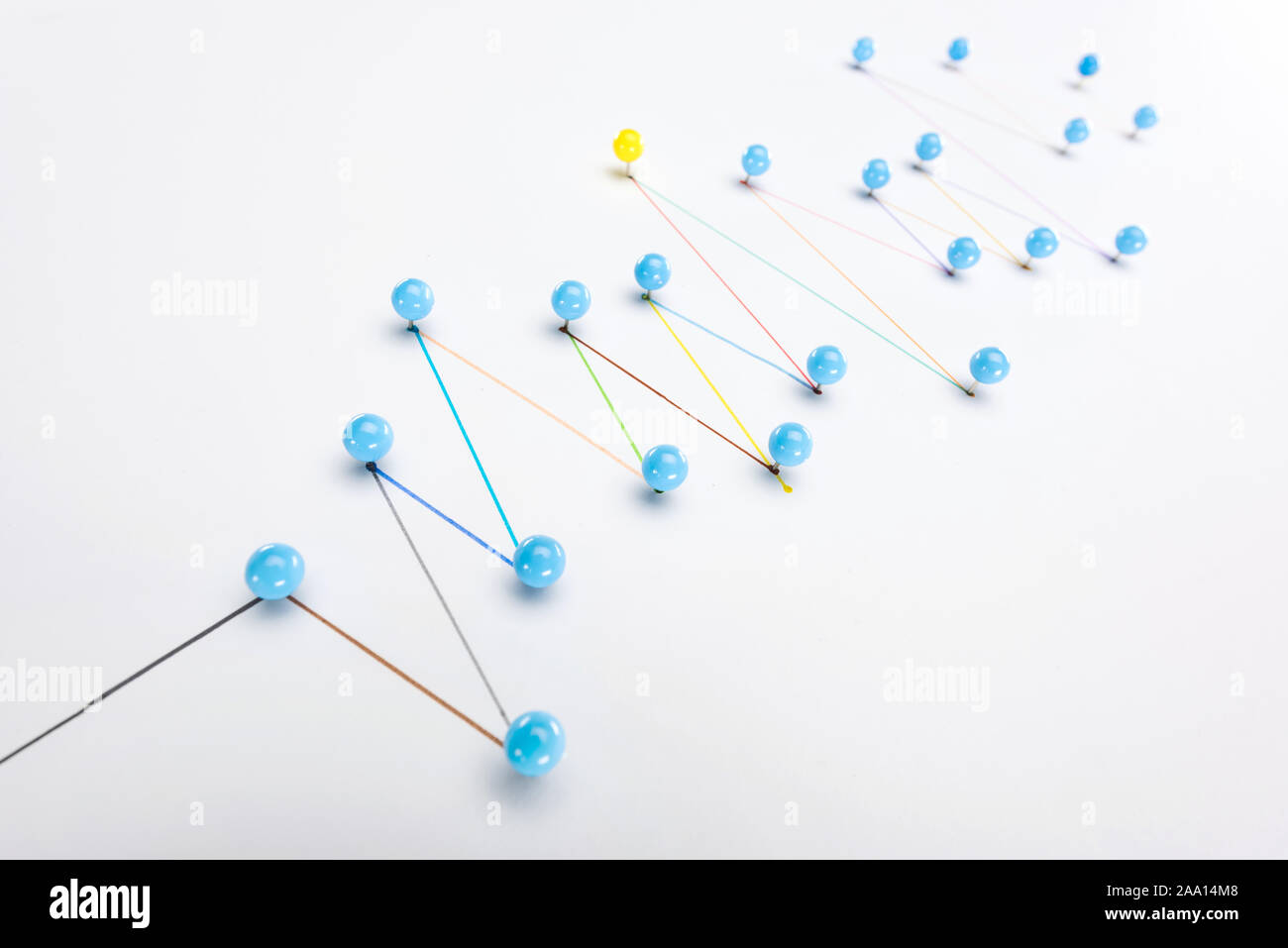 colorful connected drawn lines with pins, connection and leadership ...