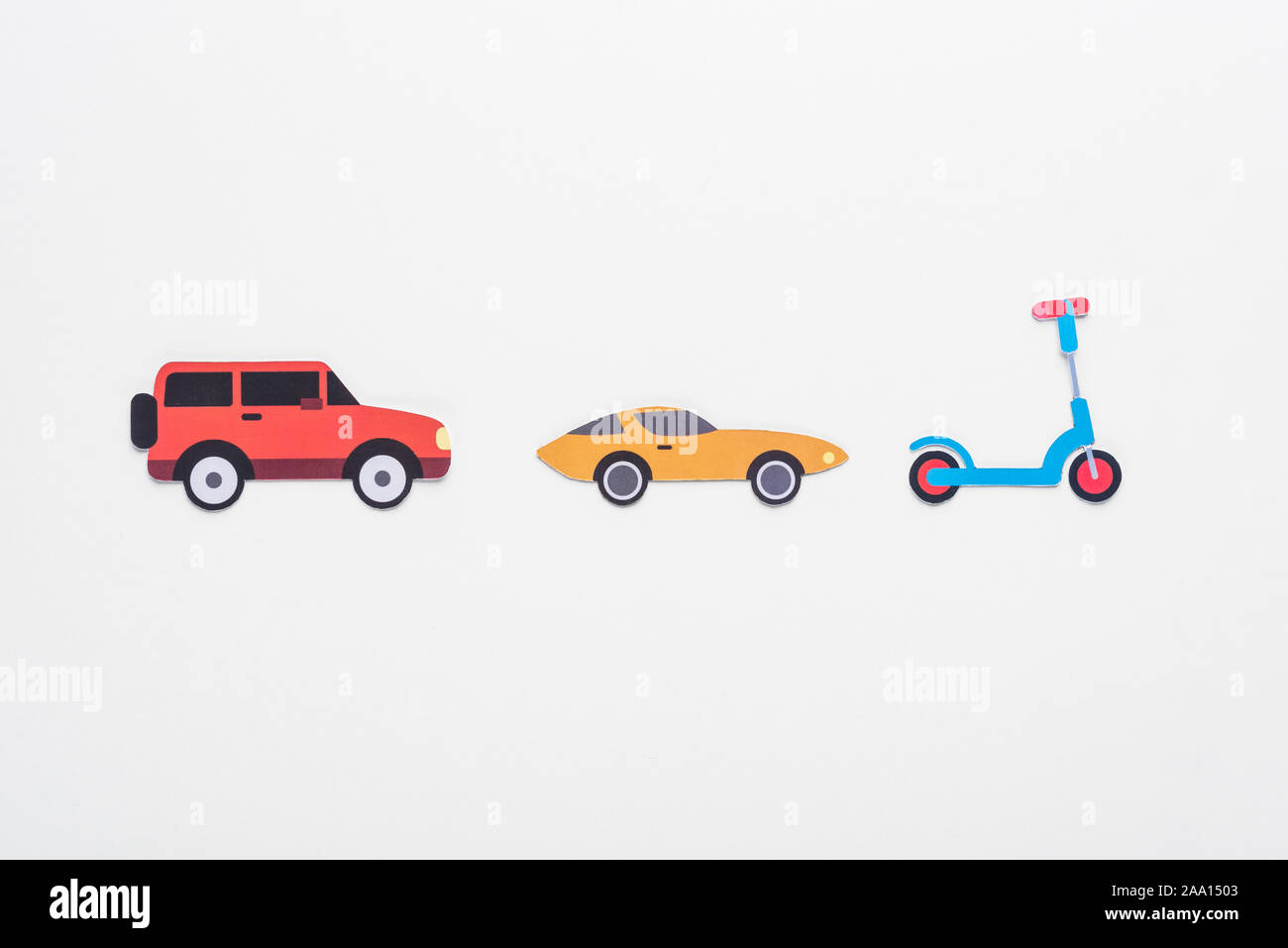 top view of paper cut vehicles on white background Stock Photo - Alamy