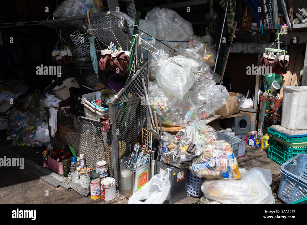Piles of waste, plastic bags full of empty bottles and cans, etc Stock ...