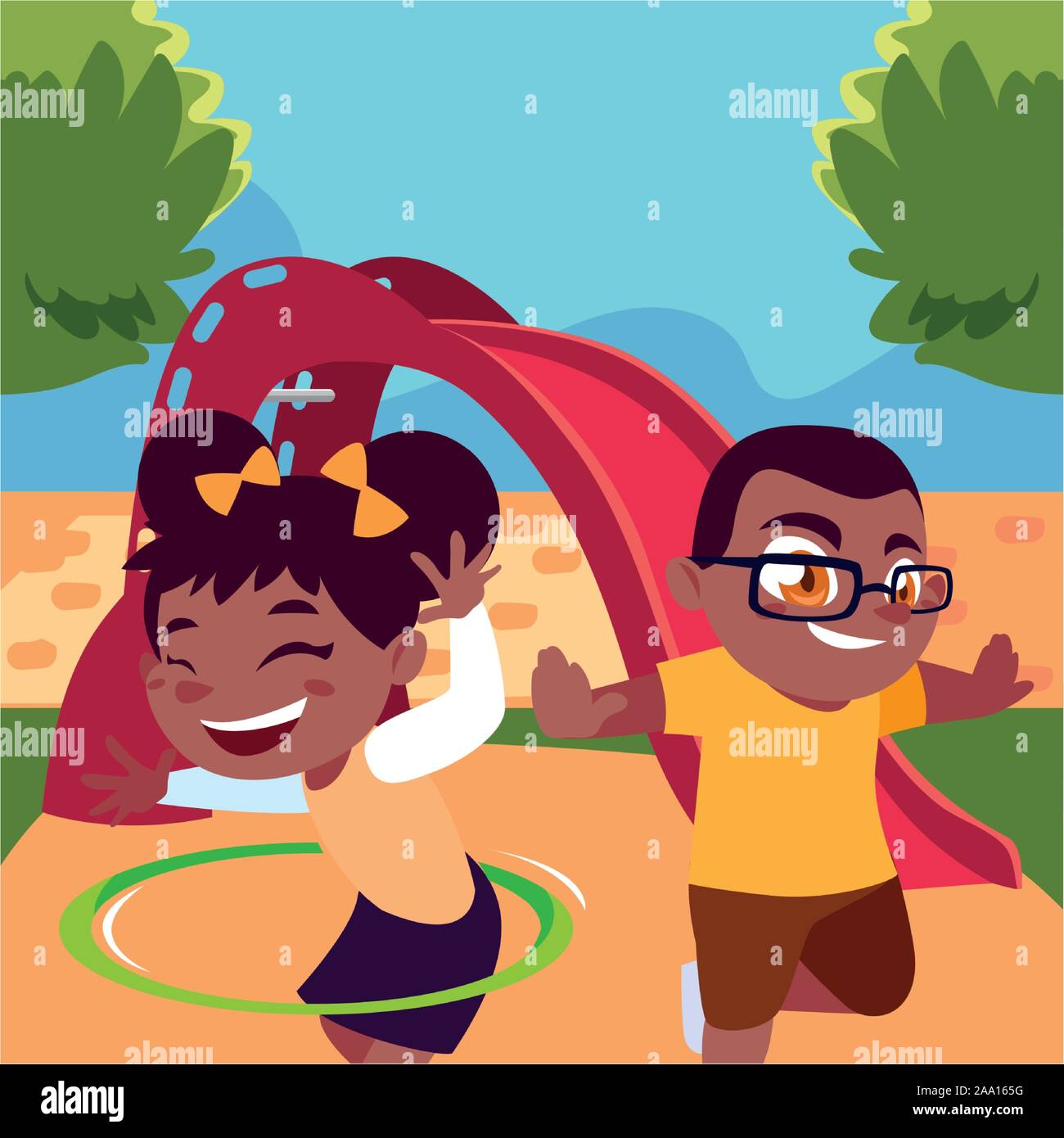 Boy playing on slide Cut Out Stock Images & Pictures - Alamy