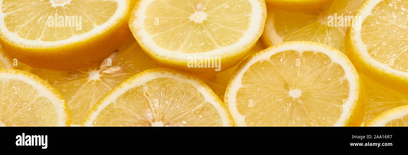 pile of ripe fresh yellow lemon slices, panoramic shot Stock Photo - Alamy