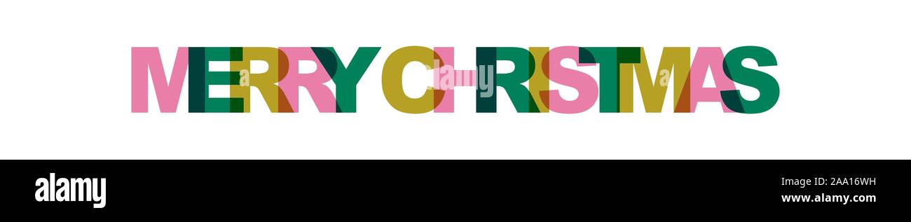 Merry christmas text with overlay multicolor transparent letters. Flat ...