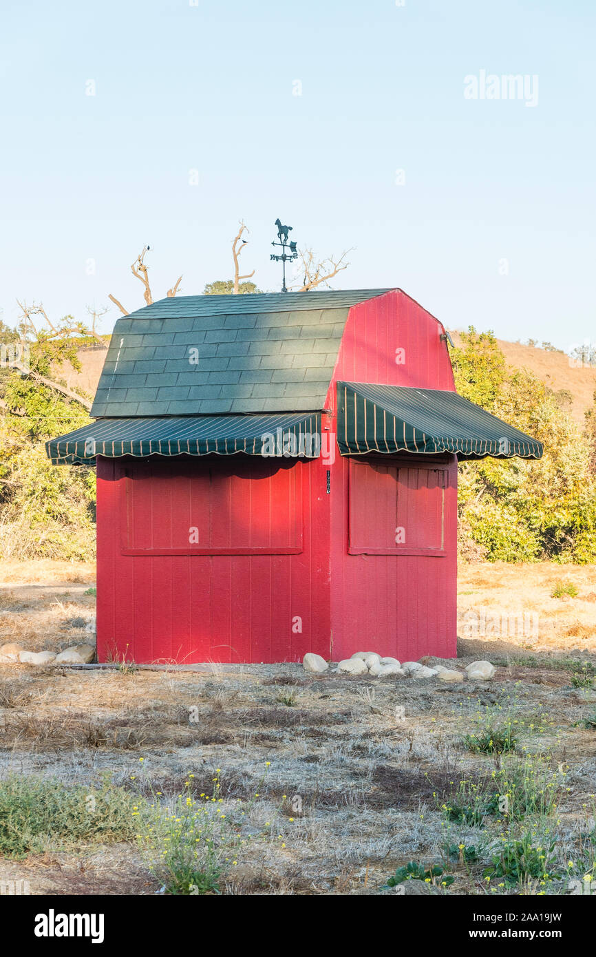 Red Farm Stand, that is closed, on a country road in the Santa Ynez ...