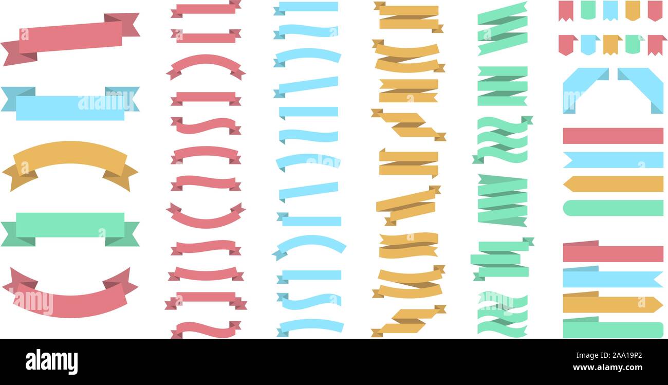 Ribbon or banner vector set. Flat vector ribbons banners isolated background. Ribbon colorful ...