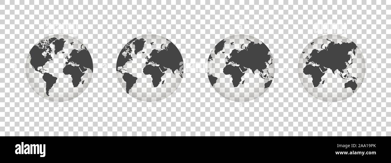 Set of transparent globes. Earth transparent style. 3d icon with set ...