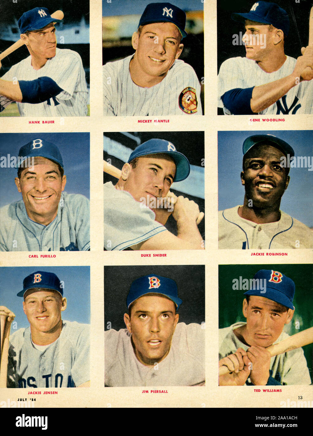 Baseball magazine color photo spread of star players from the 1954 ...