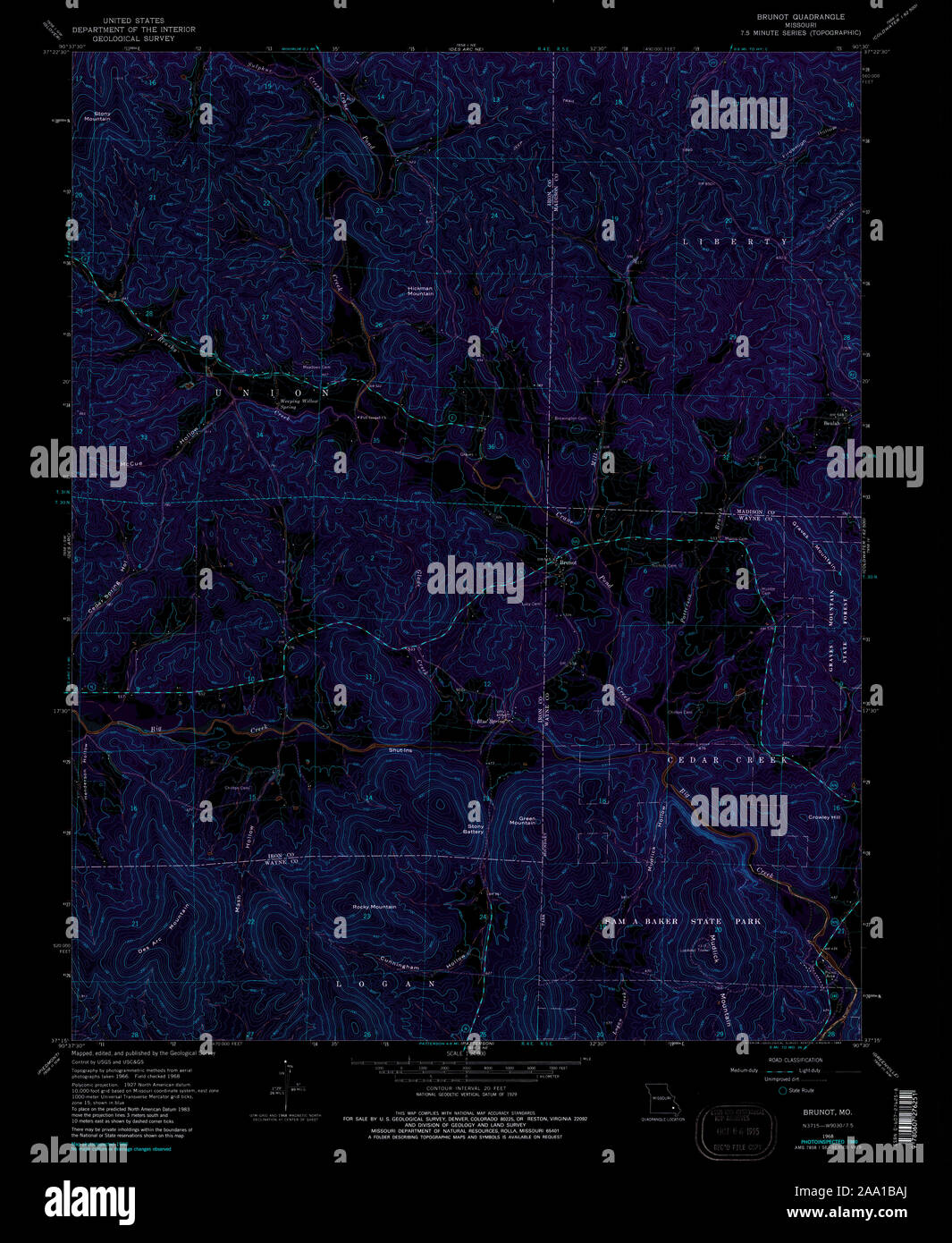 USGS TOPO Map Missouri MO Brunot 322094 1968 24000 Inverted Restoration ...