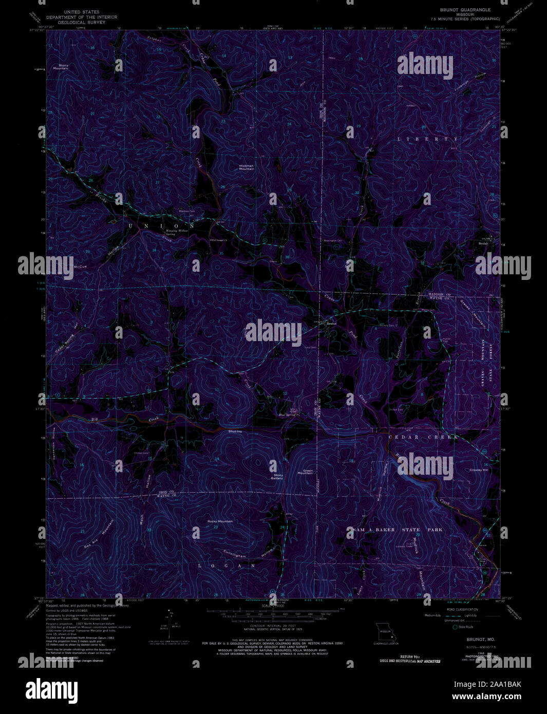 USGS TOPO Map Missouri MO Brunot 322095 1968 24000 Inverted Restoration ...