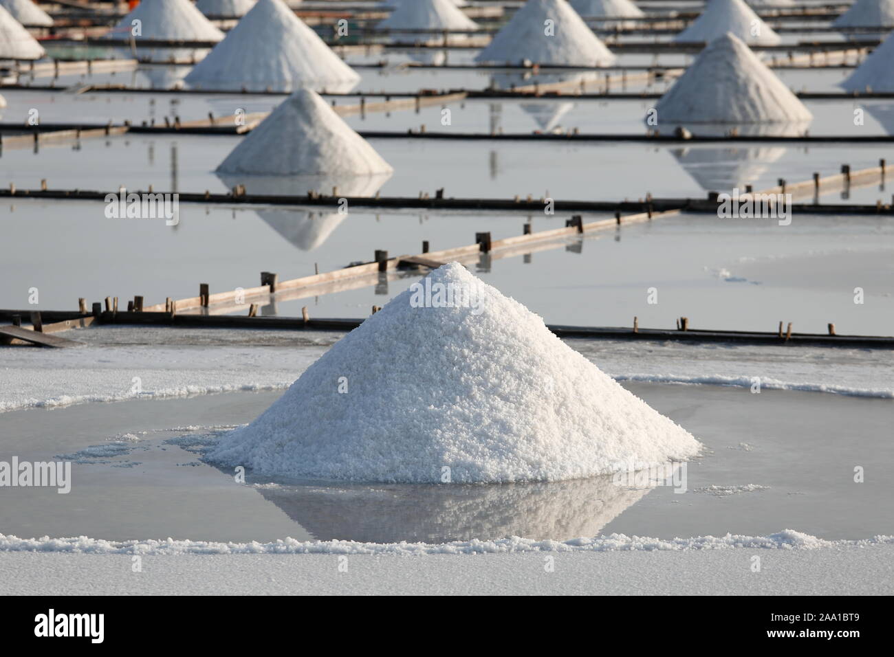 Salt making in Jingzaijiao Tile-paved salt fields Stock Photo - Alamy