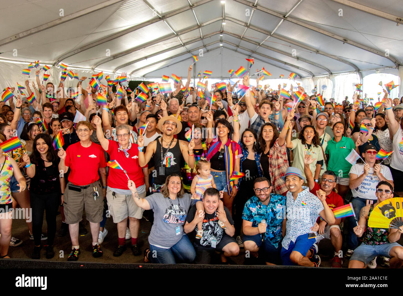 A multiracial audience of both gays and heterosexuals cheer a ...