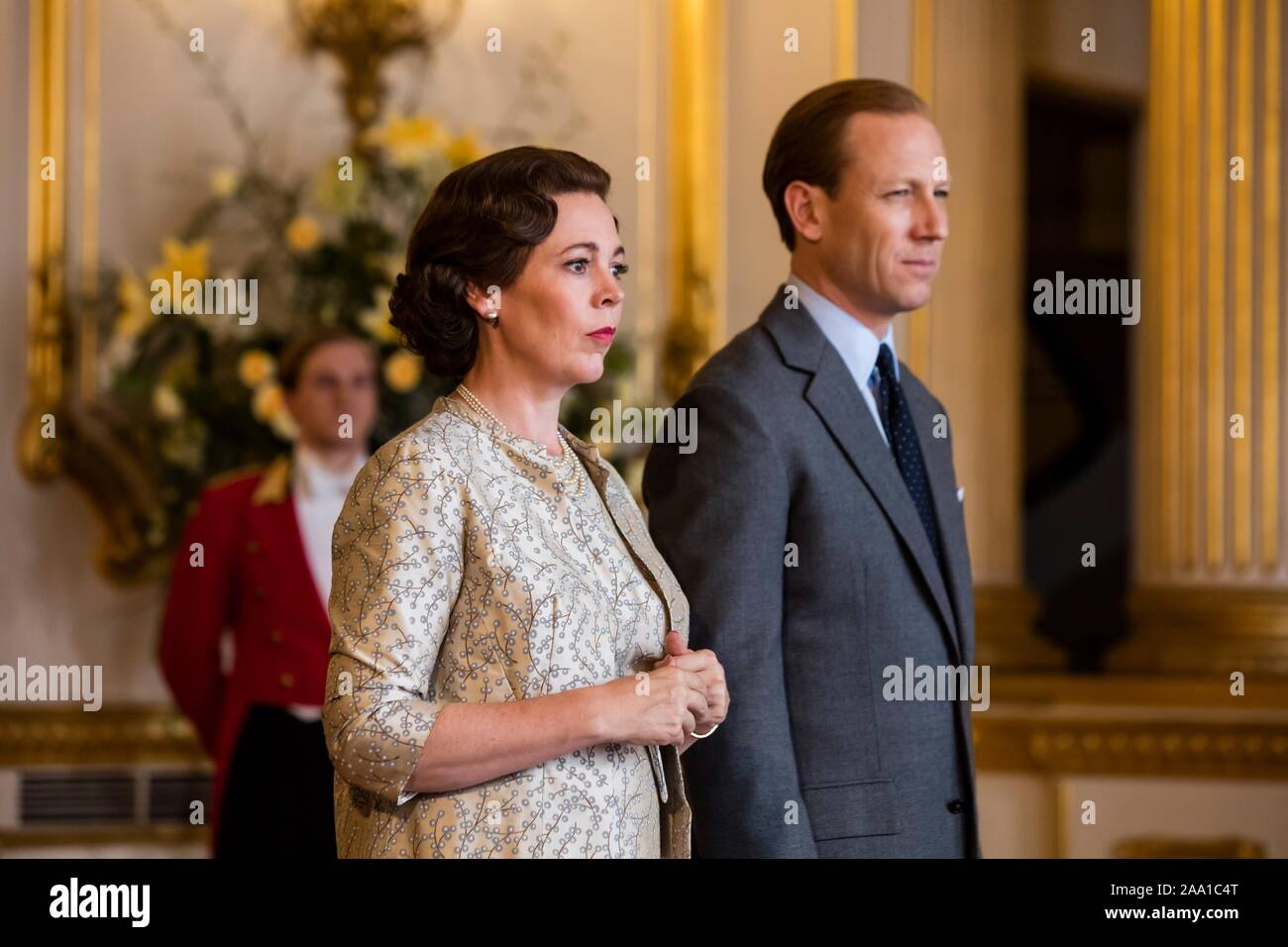 THE CROWN, Olivia Colman (as Queen Elizabeth II), Tobias Menzies (as ...