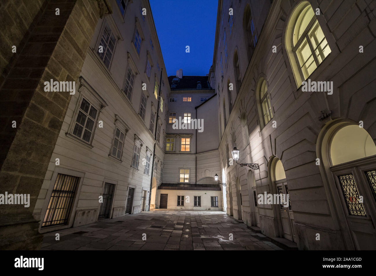 Narrow and dark medieval courtyard in the schweizerhof aisle of the ...