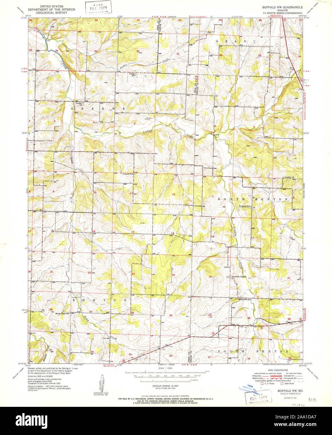 USGS TOPO Map Missouri MO Buffalo NW 322119 1951 24000 Restoration ...