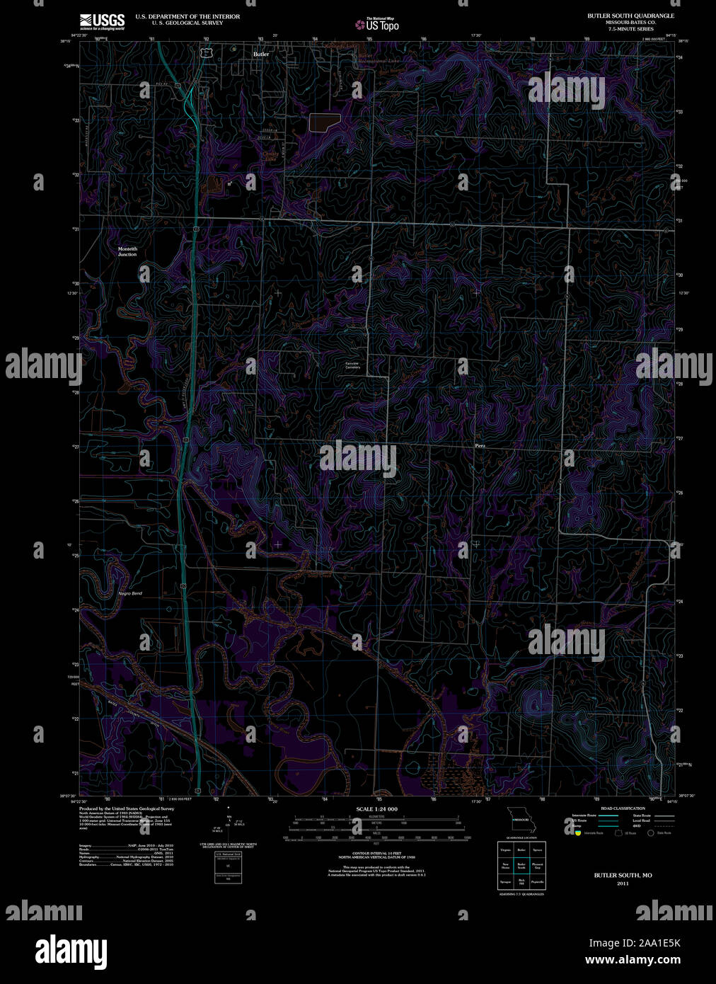USGS TOPO Map Missouri MO Butler South 20111215 TM Inverted Restoration ...