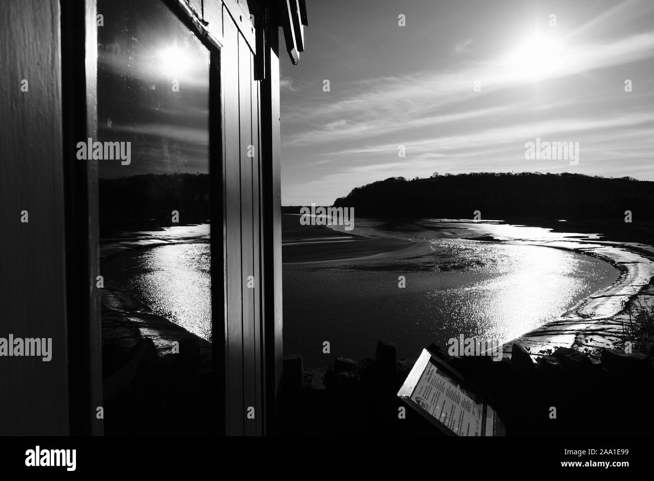 View of the Taf Estuary in Laugharne with the writing shed of Dylan ...
