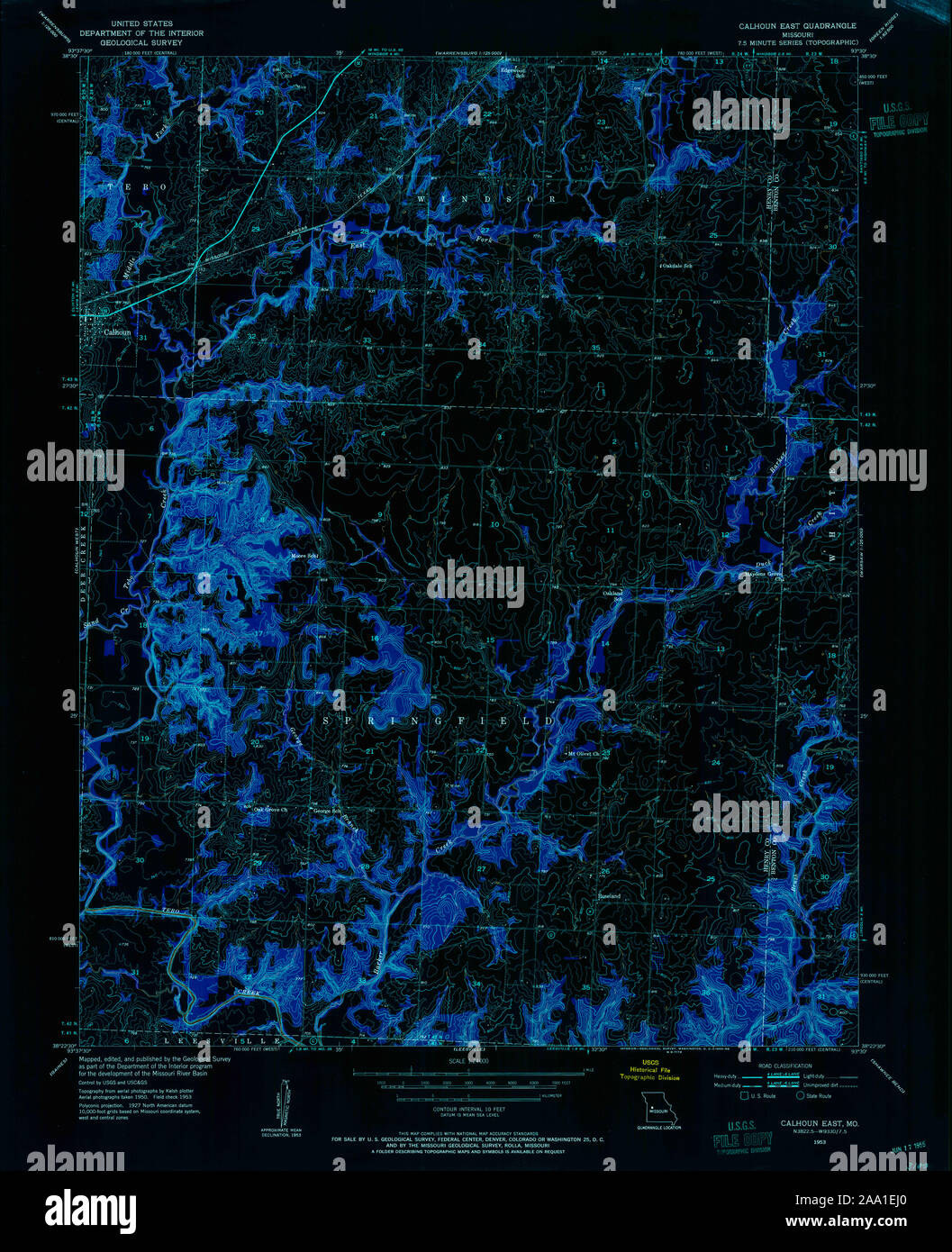 USGS TOPO Map Missouri MO Calhoun East 322156 1953 24000 Inverted ...