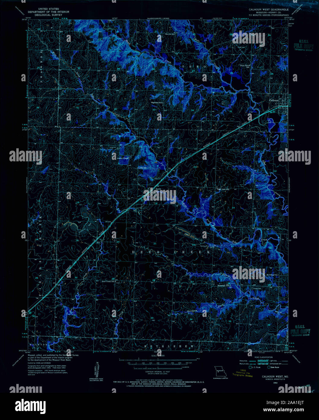 USGS TOPO Map Missouri MO Calhoun West 322157 1953 24000 Inverted ...