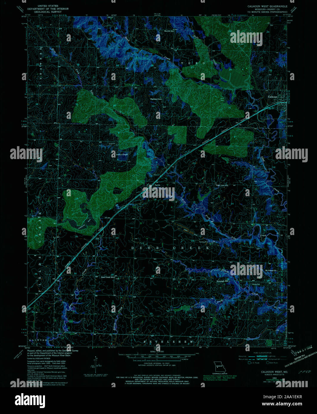USGS TOPO Map Missouri MO Calhoun West 322159 1953 24000 Inverted ...