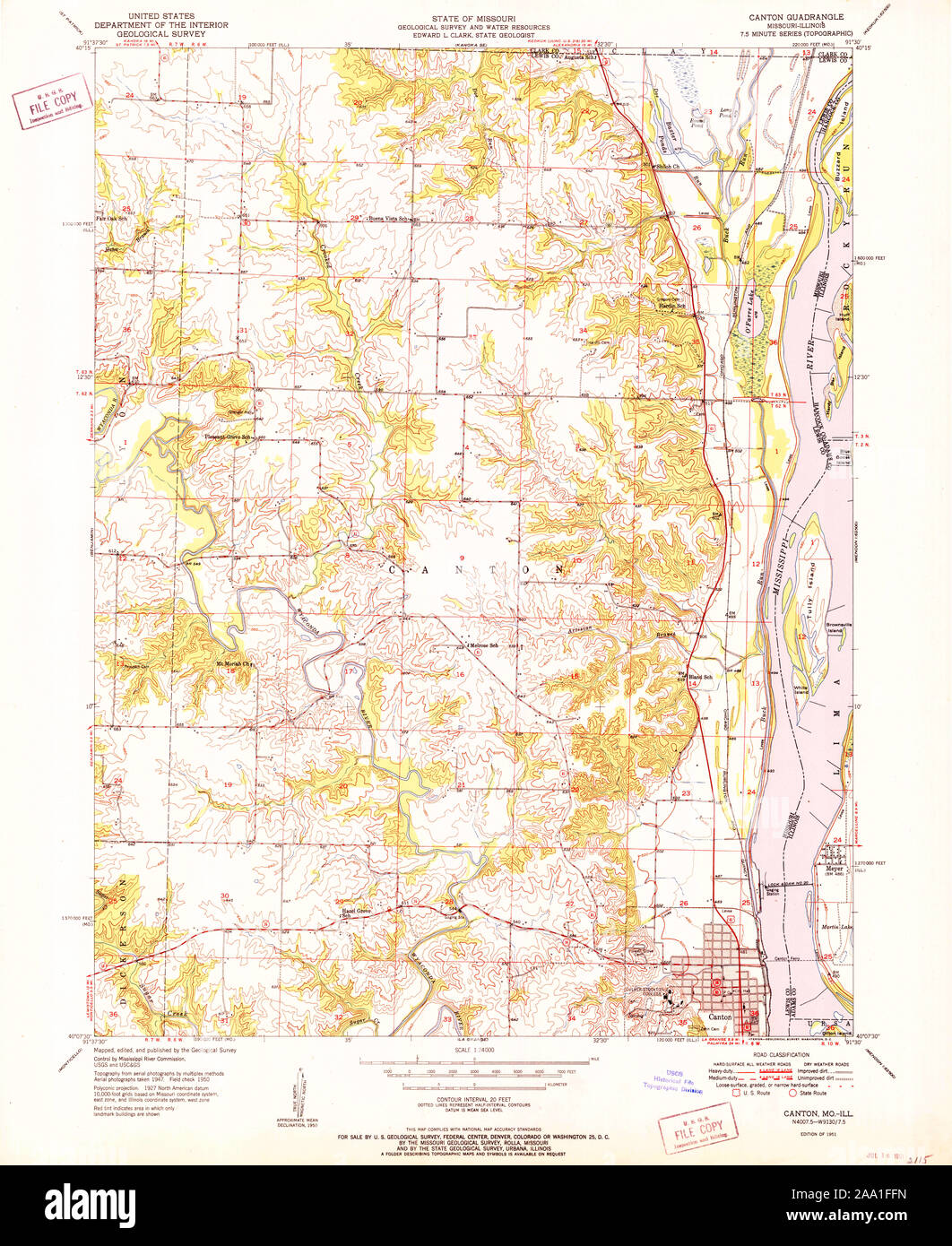 USGS TOPO Map Missouri MO Canton 322187 1951 24000 Restoration Stock ...