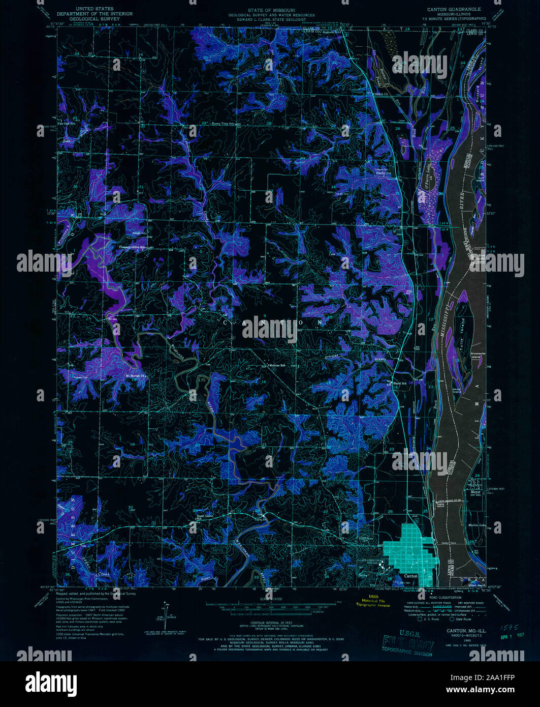 USGS TOPO Map Missouri MO Canton 322186 1950 24000 Inverted Restoration ...