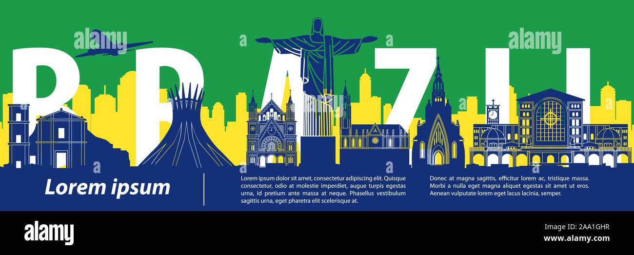 Brazil famous landmark style,big country name inside,vector ...