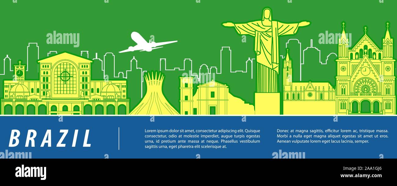 Brazil famous landmark with blue and white color design,vector ...