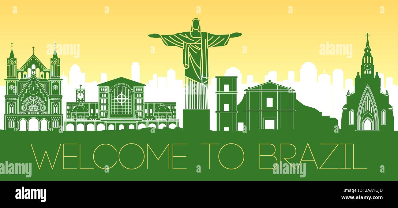 Brazil famous landmark with national flag color design,vector ...