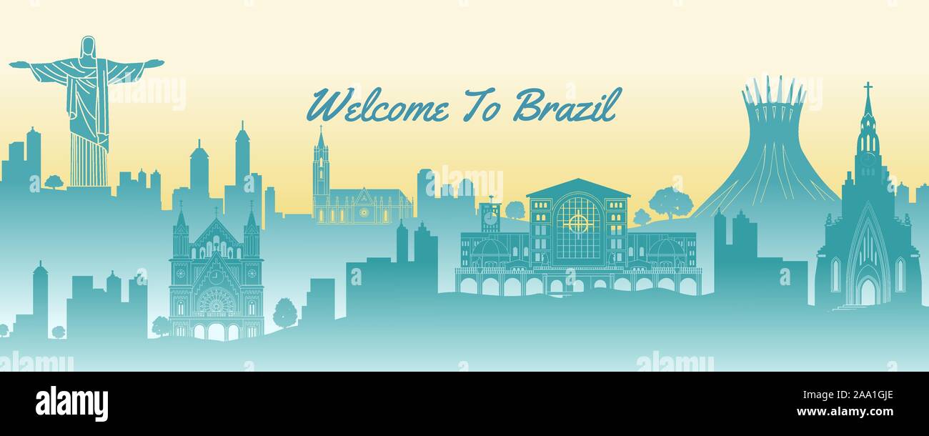 famous landmark of Brazil,travel destination with silhouette classic ...
