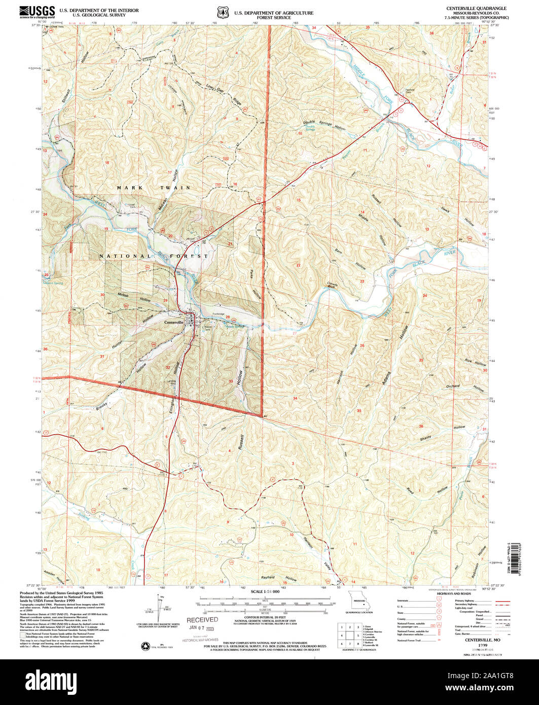 USGS TOPO Map Missouri MO Centerville 322247 1999 24000 Restoration ...