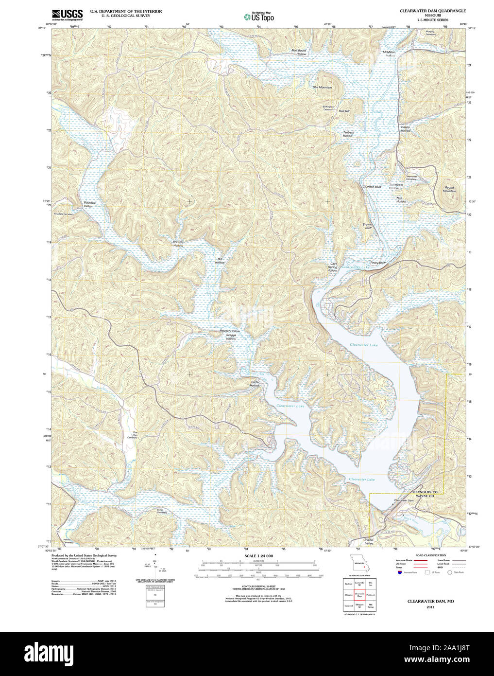 USGS TOPO Map Missouri MO Clearwater Dam 20111215 TM Restoration Stock ...