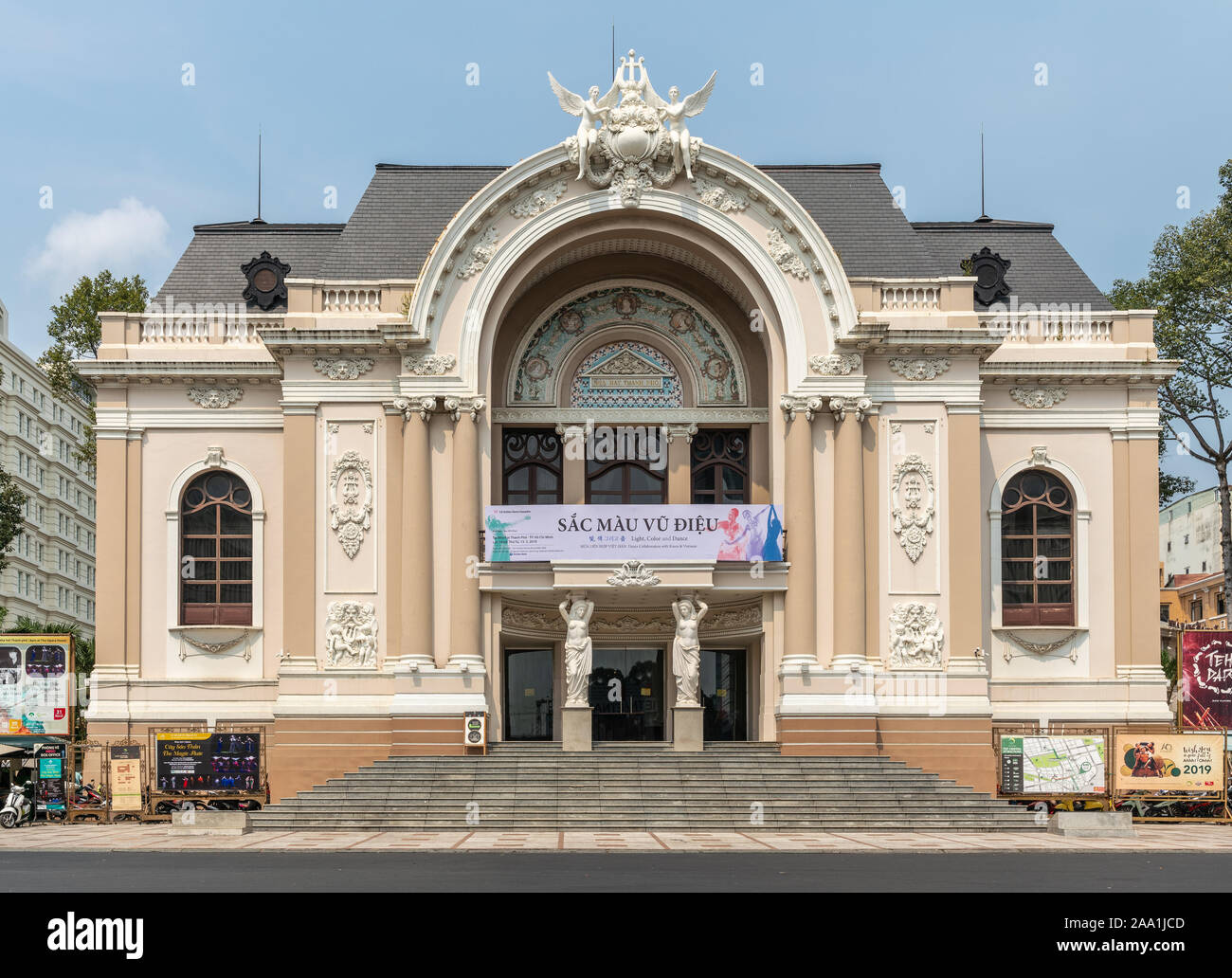 Ho Chi Minh City, Vietnam - March 12, 2019: Downtown. Front beige-brown ...
