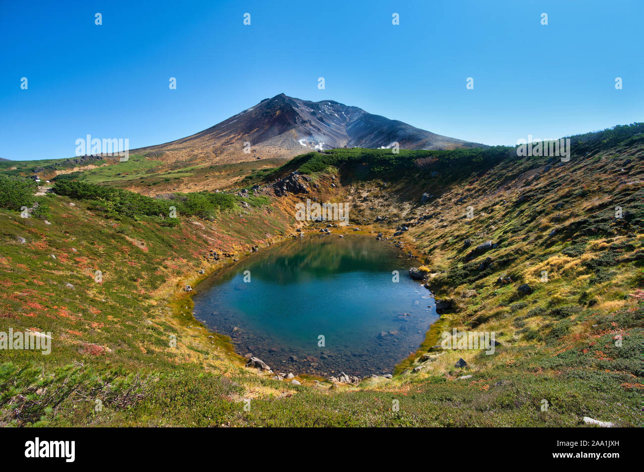 Mt. Asahi and pond Stock Photo - Alamy